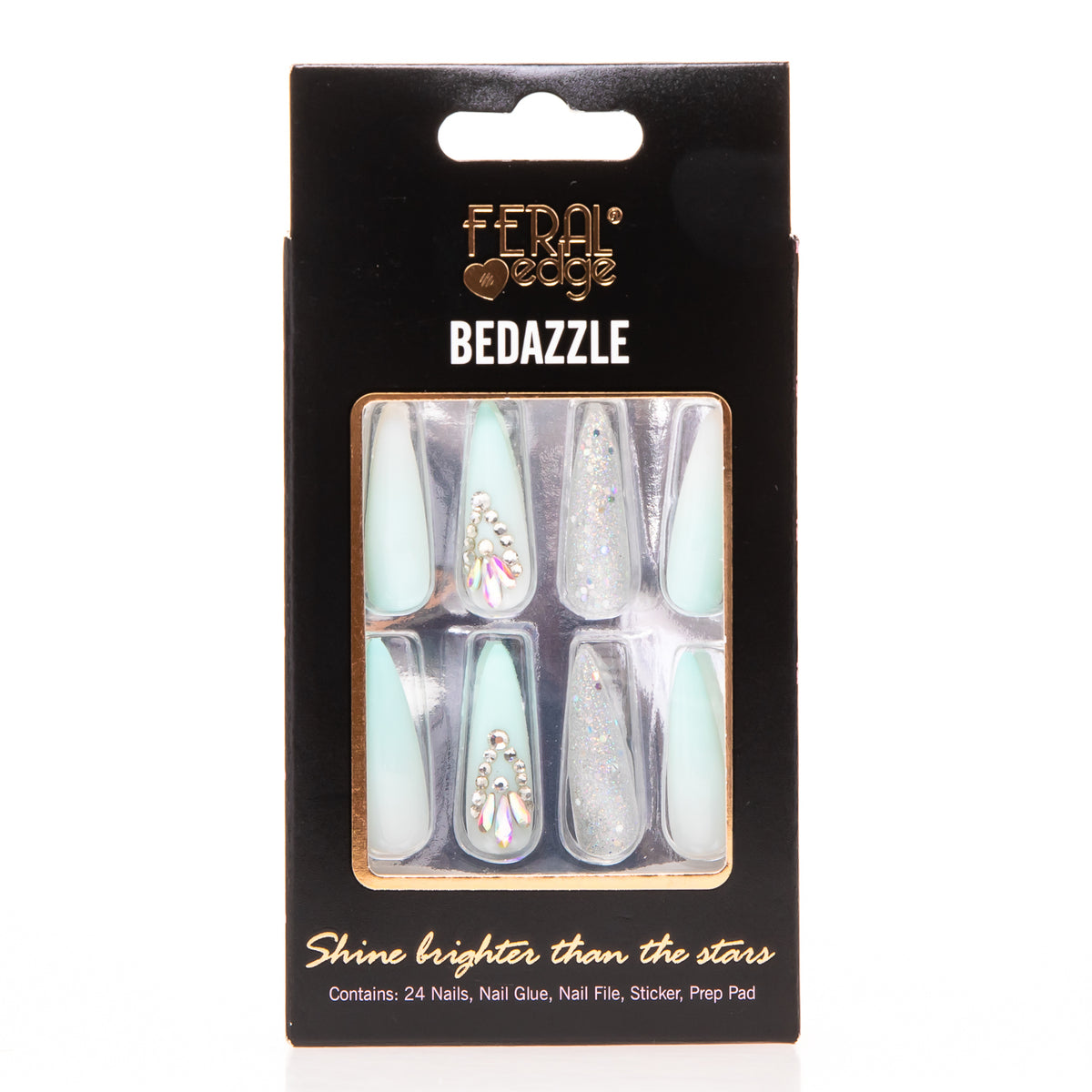 BEDAZZLE FRESH ICE BLUE DIAMONDS LONG NAIL SET | Feral Edge