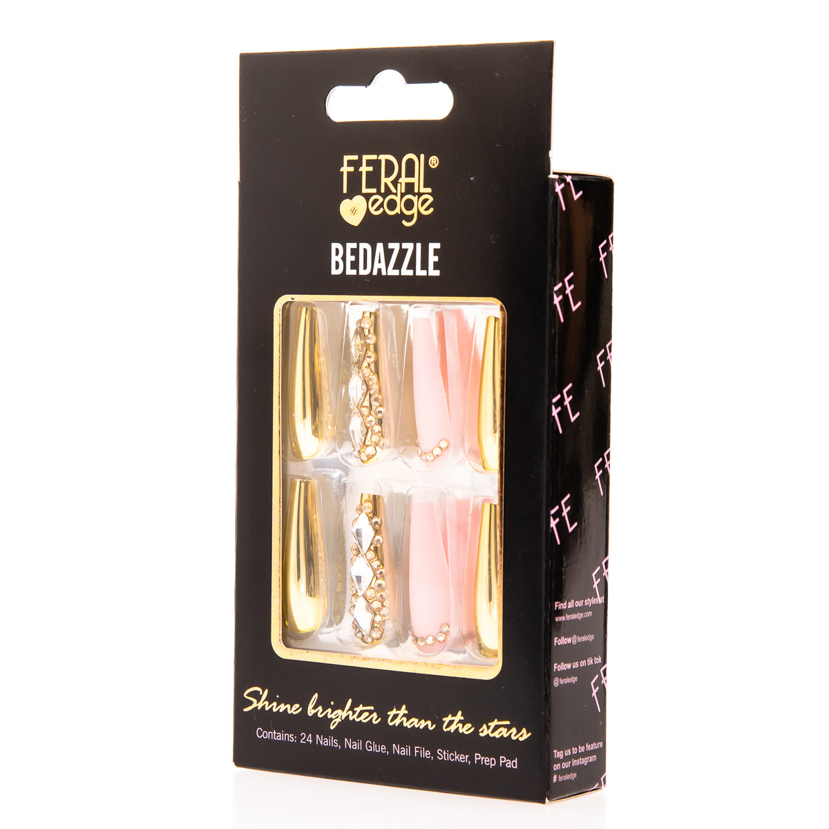 BEDAZZLE 24K GOLD FOIL LONG COFFIN NAIL SET | Feral Edge