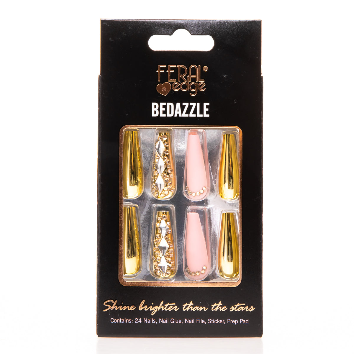 BEDAZZLE 24K GOLD FOIL LONG COFFIN NAIL SET | Feral Edge