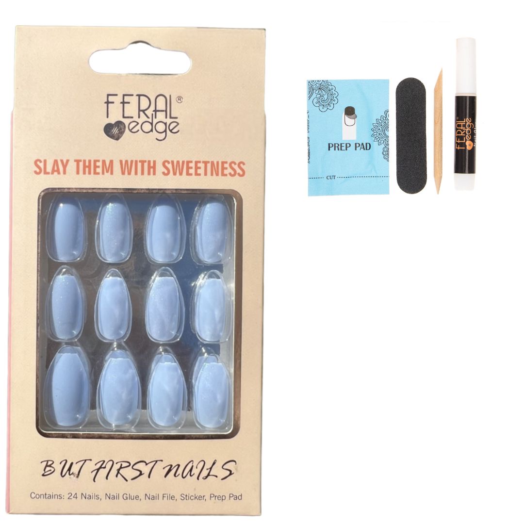 ICY SHIMMER BLUE COFFIN SHAPE NAIL SET | Feral Edge